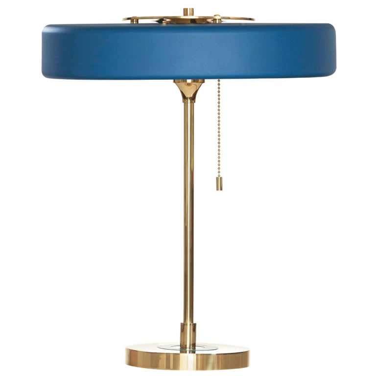Revolve Table Lamp, Brushed Brass, Blue by Bert Frank For Sale at 1stDibs