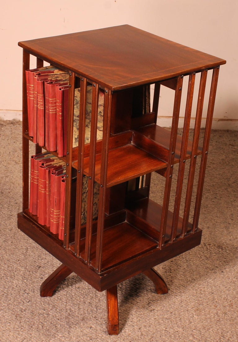 Revolving Bookcase In Mahogany And Inlays - 19th Century For Sale at ...