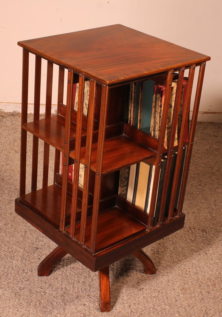 Revolving Bookcase In Mahogany And Inlays - 19th Century For Sale at ...