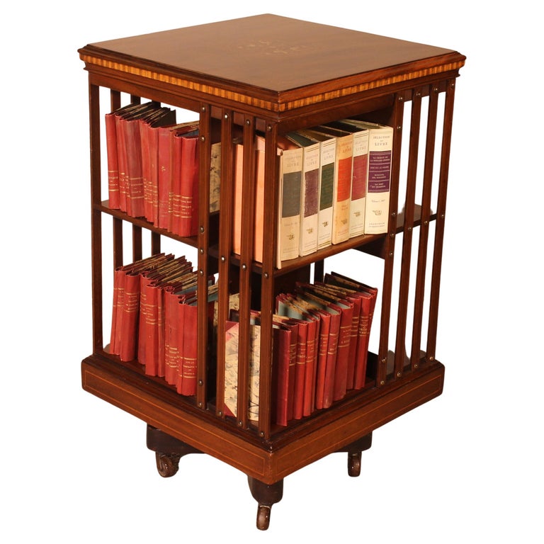 Revolving Bookcase with Iron Base in Mahogany and Inlays, 19th Century ...