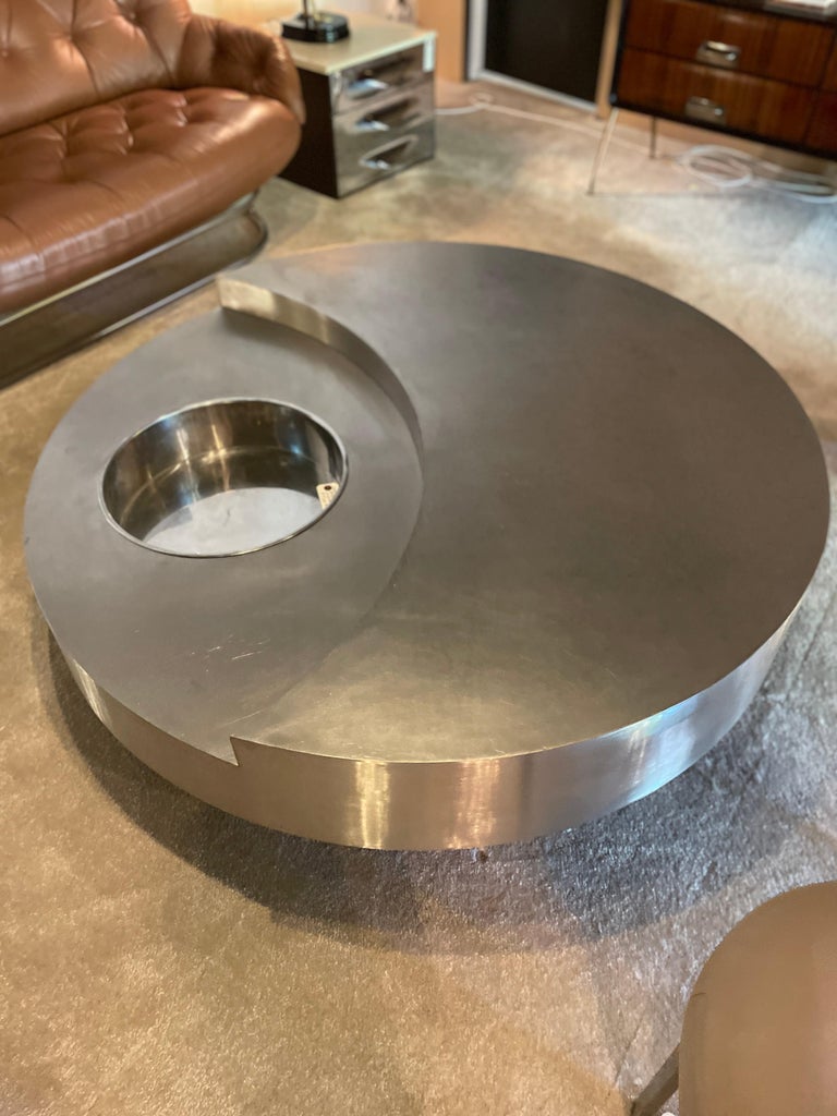 Coffee Table revolving Willy Rizzo TRG. Brushed Steel, Italy 1970. Mid ...
