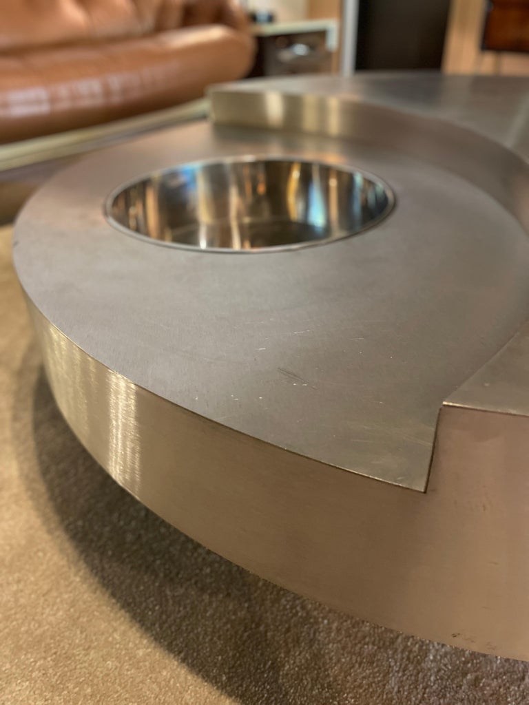 Coffee Table revolving Willy Rizzo TRG. Brushed Steel, Italy 1970. Mid ...