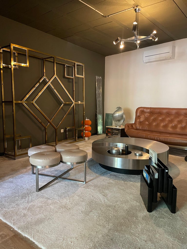 Coffee Table revolving Willy Rizzo TRG. Brushed Steel, Italy 1970. Mid ...