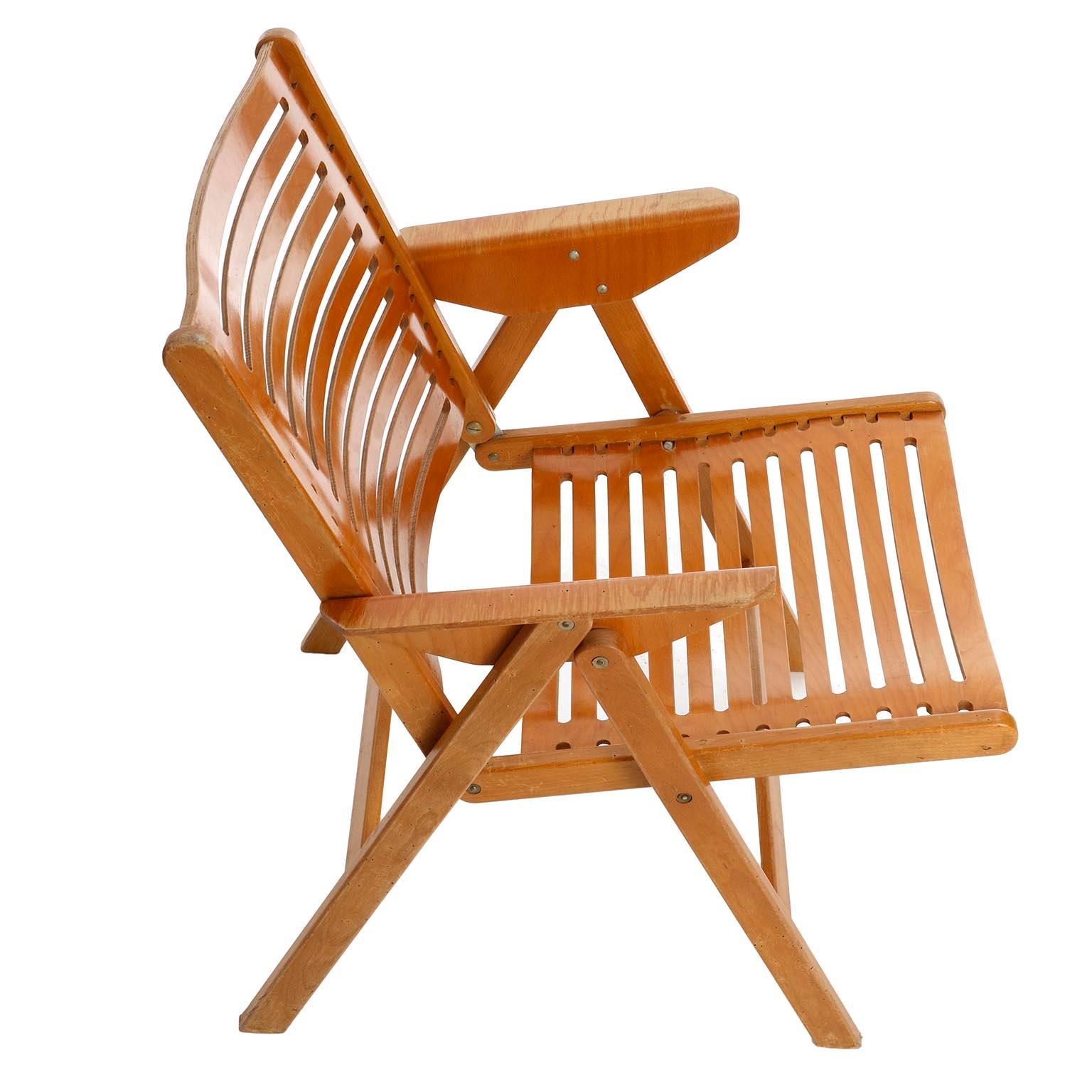 Rex Folding Chair Amrchair by Niko Kralj, Plywood Beech, 1952 at 1stDibs