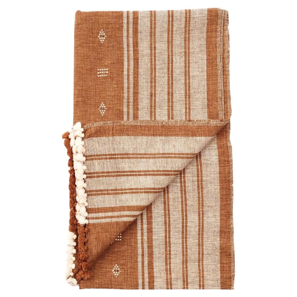Reyti Ochre Yellow Minimal Pattern Handloom Throw / Blanket in Organic ...