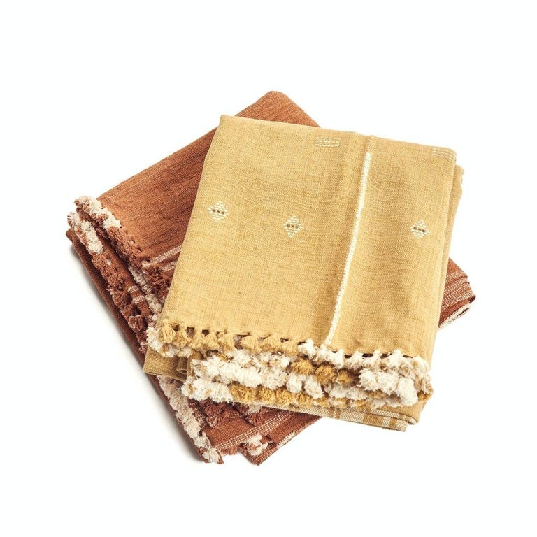 Reyti Ochre Yellow Minimal Pattern Handloom Throw / Blanket in Organic ...