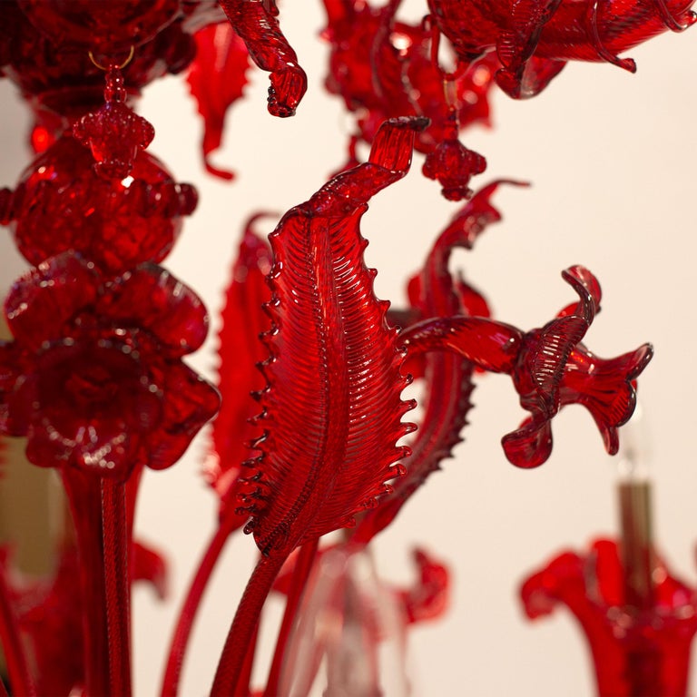 Rezzonico Chandelier, 12+6 arms, multi-tiered, red Murano glass by ...