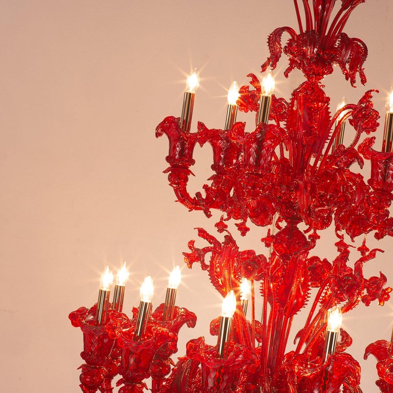 Rezzonico Chandelier, 12+6 arms, multi-tiered, red Murano glass by ...