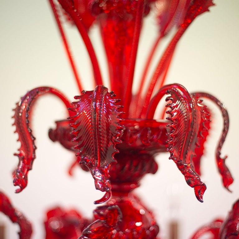 Rezzonico Chandelier, 12+6 arms, multi-tiered, red Murano glass by ...