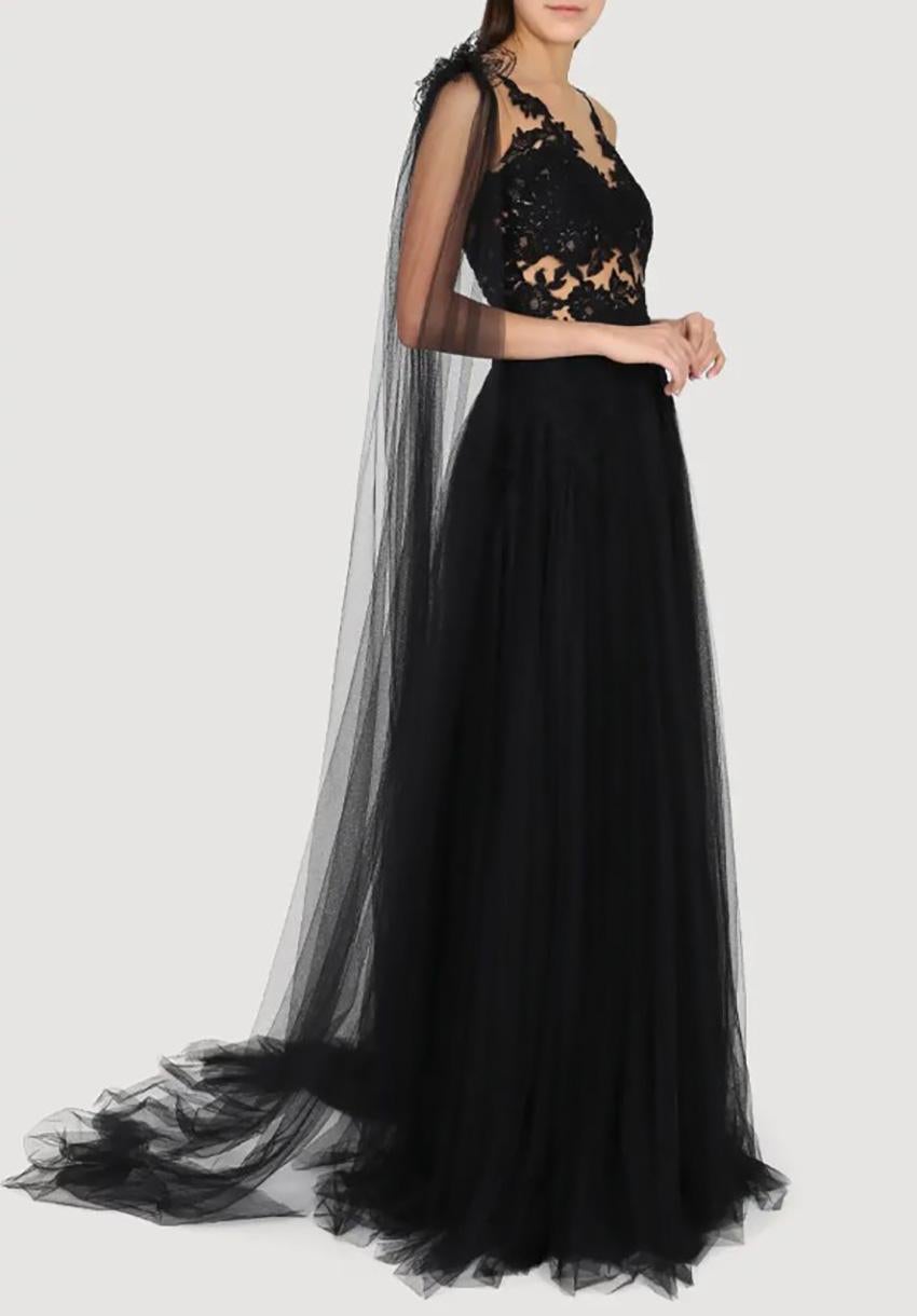 RHEA COSTA BLACK LACE and MESH BALL GOWN Sz IT 40 For Sale at 1stDibs ...