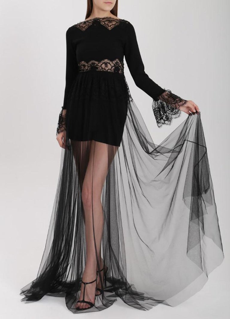 RHEA COSTA EVENING SILK BLACK LONG DRESS Sz IT 42 - US 6 For Sale at ...