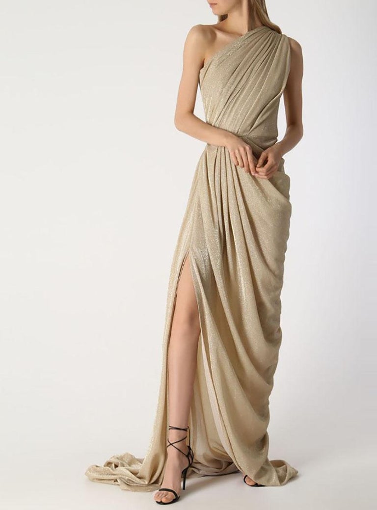 RHEA COSTA LIGHT GOLD COLOR LONG DRAPED DRESS Sz IT 44 - US 8 For Sale ...