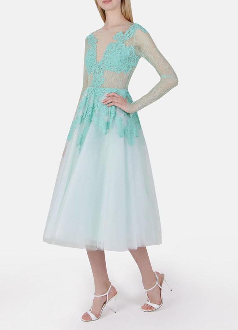 RHEA COSTA MINT BLUE SILK LACE DRESS WITH DECOR Sz IT 42 - US 6 For ...