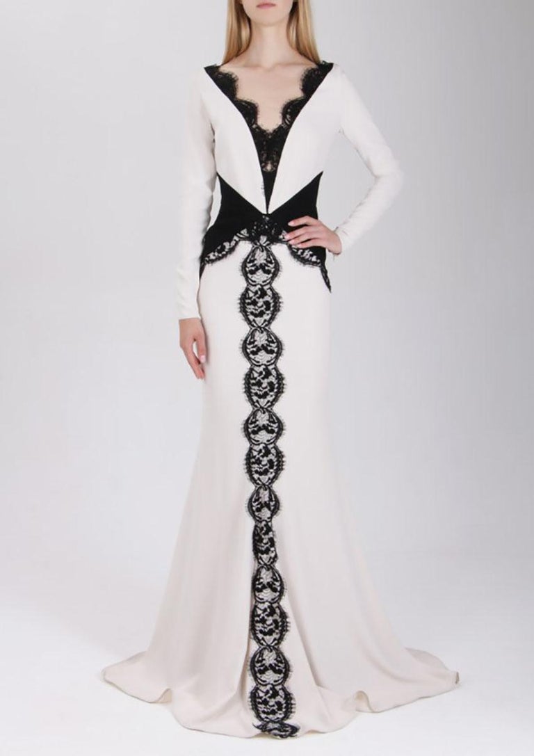 RHEA COSTA WHITE EVENING LONG DRESS WITH BLACK LACE Sz IT 38 - US 2 For ...