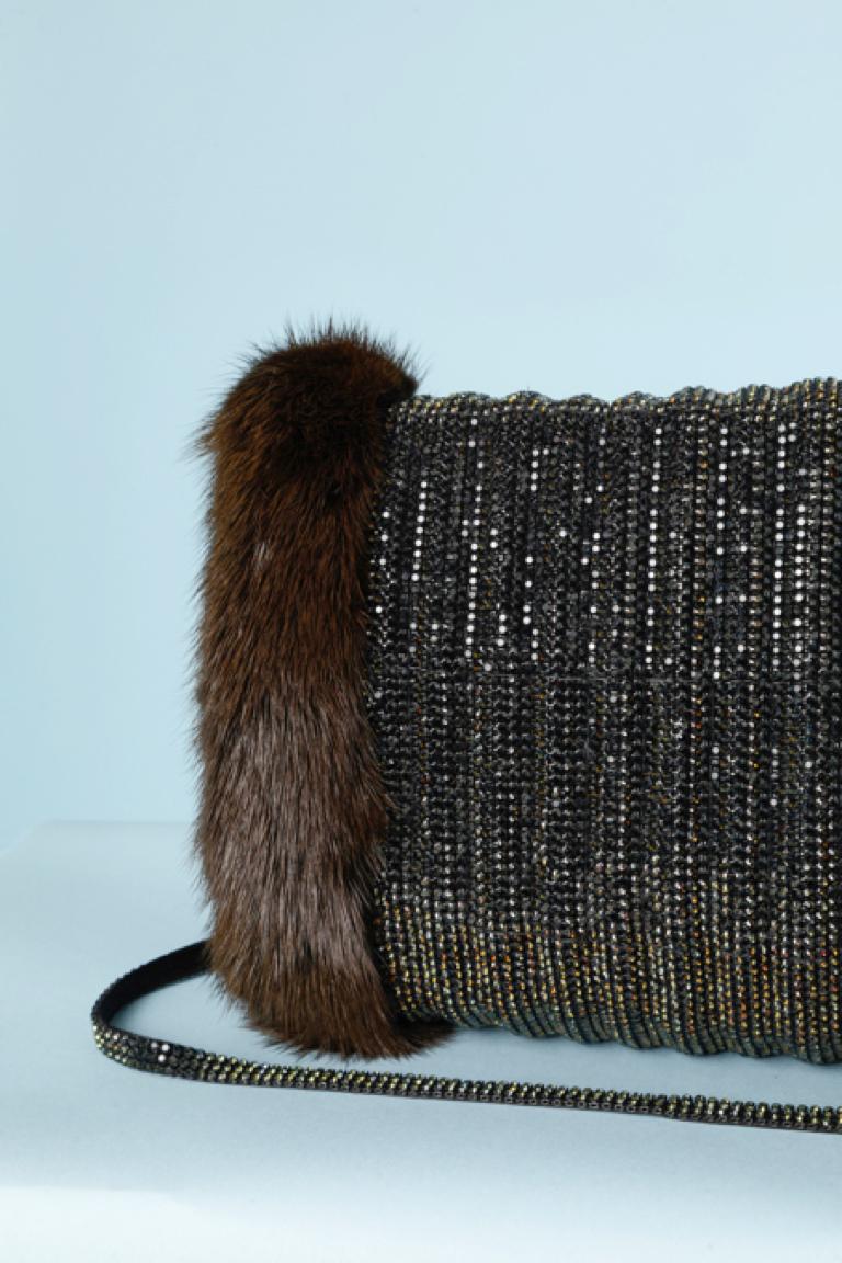 Rhinestone and mink muff with rhinestone strap Daniel Swarovski For ...