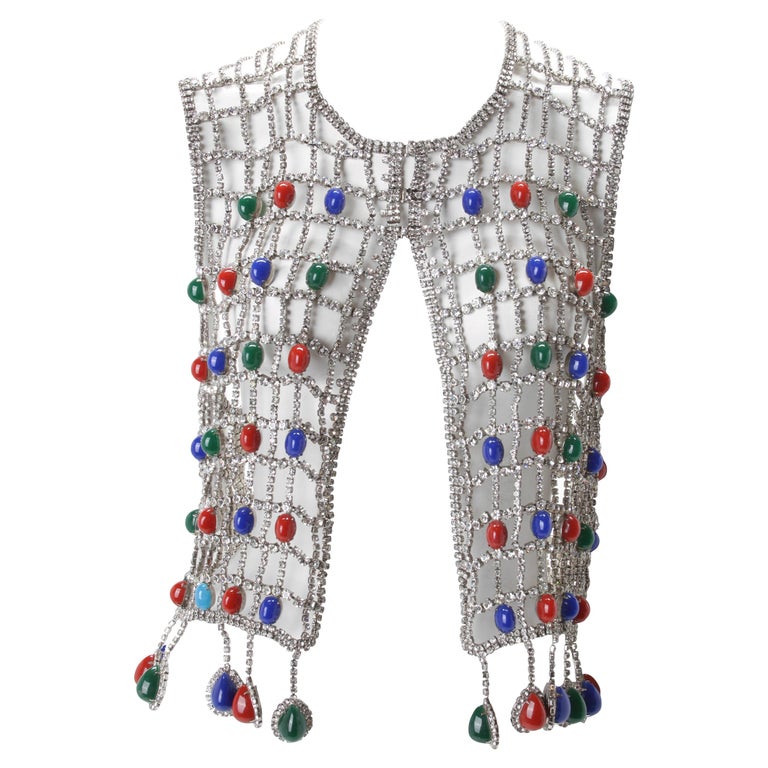 Rhinestone Vest with Multi Colored Beads, c.1970s For Sale at 1stDibs
