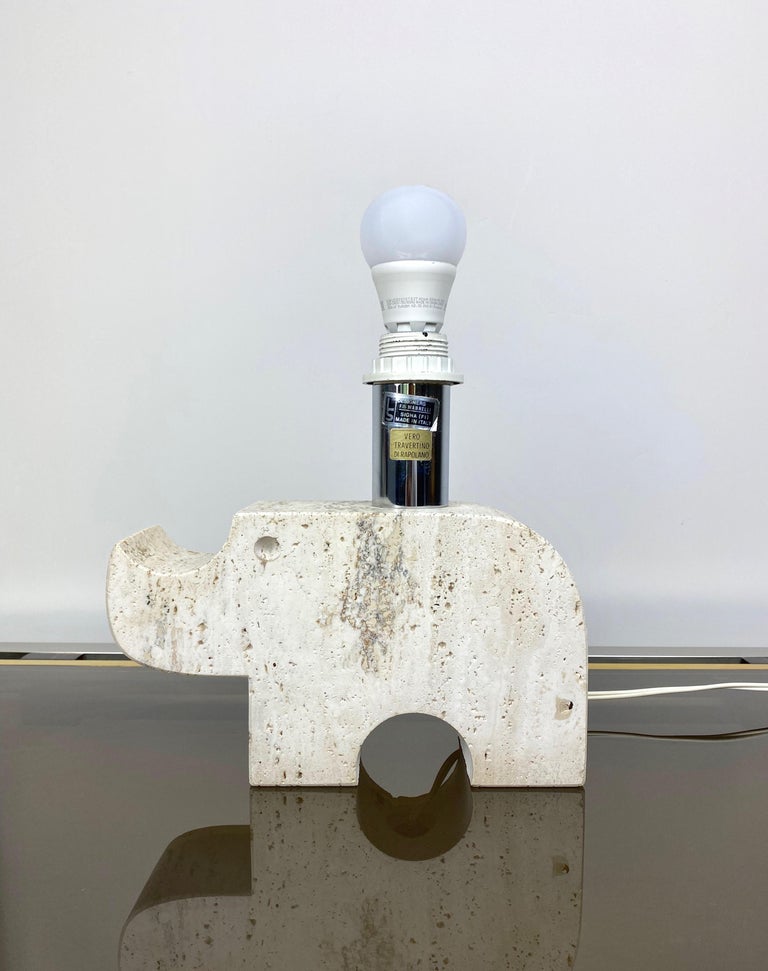 Rhinoceros Table Lamp in Travertine, Fratelli Mannelli, Italy, 1970s at ...