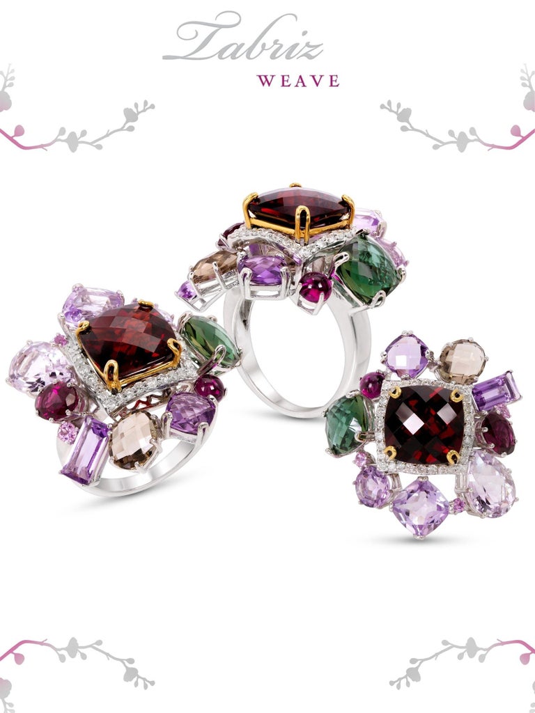 Customizable Rhodium and Gold-Plated Multi-Stone Fashion Ring For Sale ...