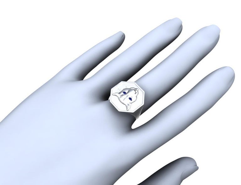 Customizable Rhodium White Colorado Cougar Signet Ring with Blue ...