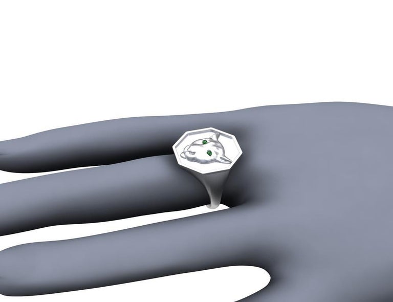 Customizable Rhodium White Colorado Cougar Signet Ring with Tsavorite ...