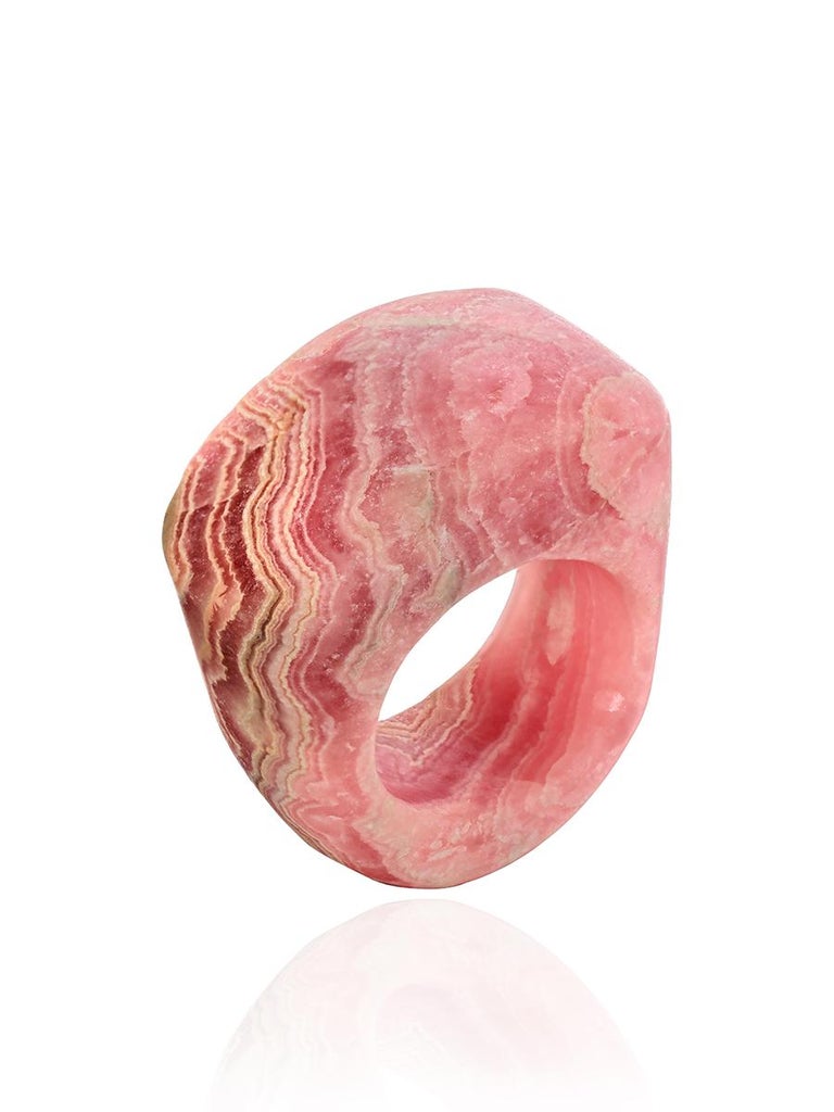 Rhodochrosite Ring Solid Stone Ring Statement Jewelry For Sale at 1stDibs