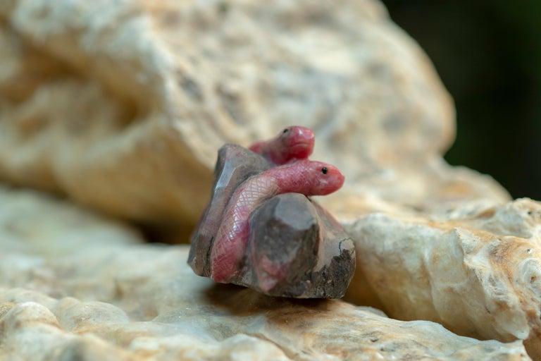 Rhodochrosite Snake Gemstone Carved Animal Handmade Chinese Statue ...