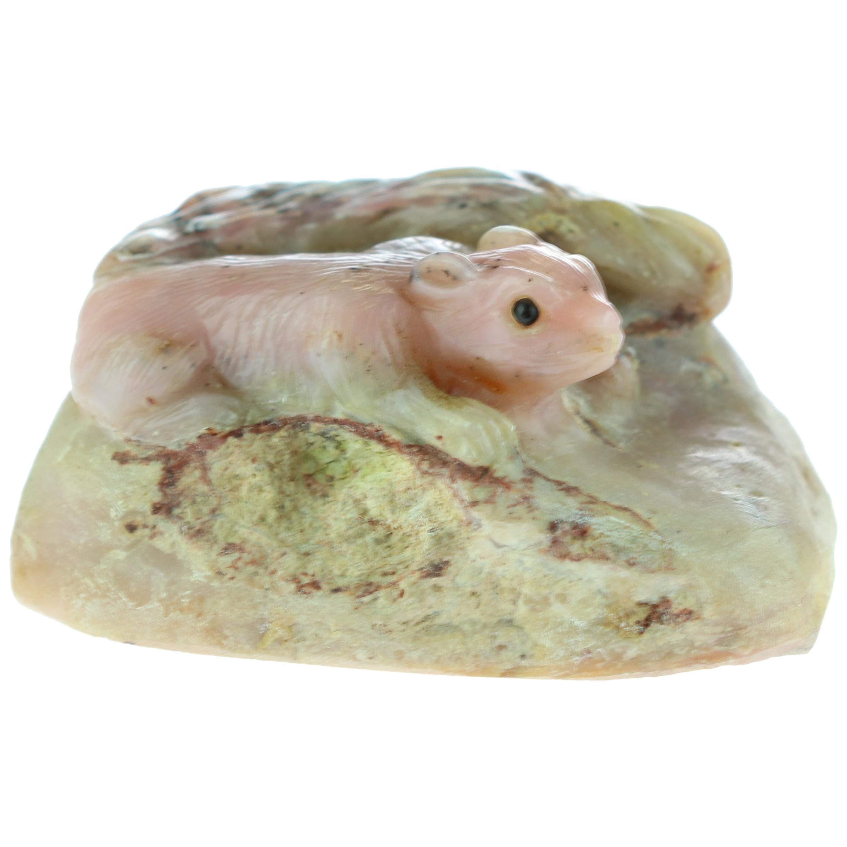 Rhodochrosite Lizard Gemstone Carved Animal Handmade Chinese Statue ...