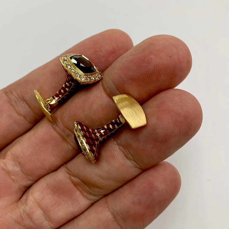 Rhodolite Garnet Brown Diamonds 18 Karat Yellow Gold Male Enamel ...