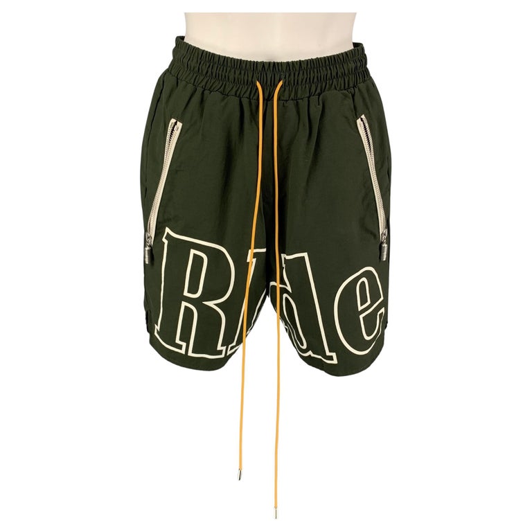 RHUDE Size XS Dark Green White Nylon Logo Drawstring Shorts For Sale at ...