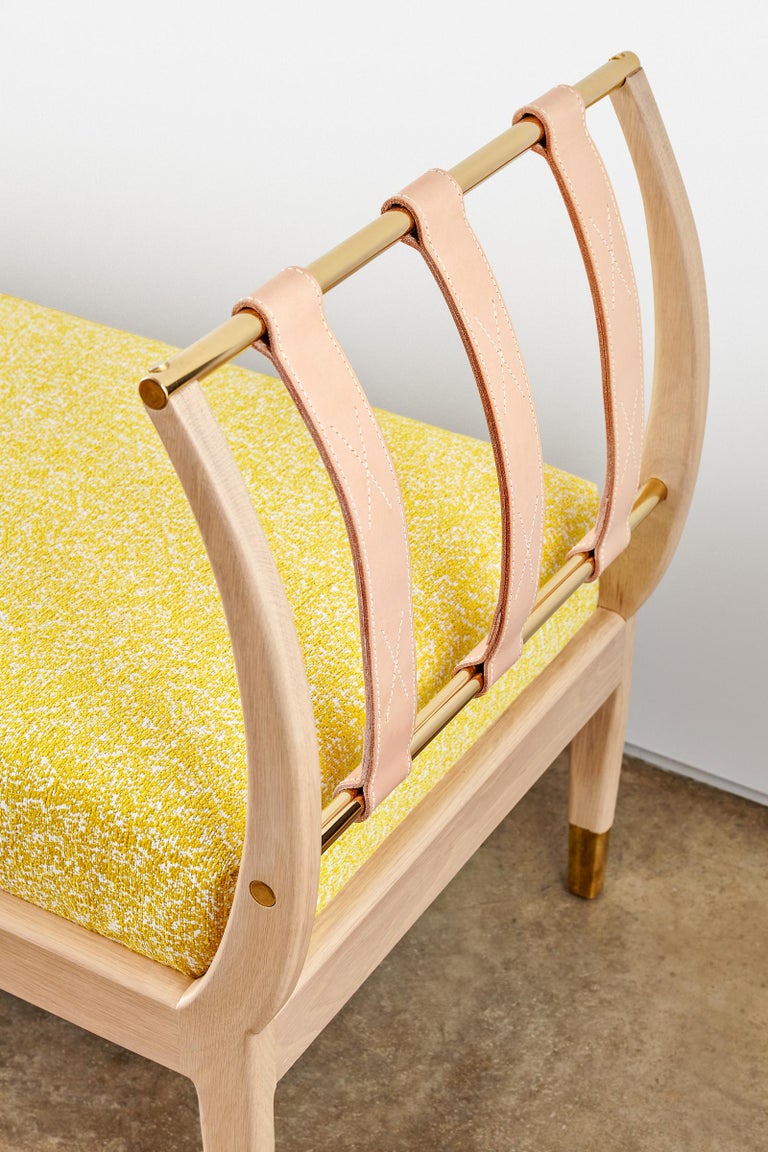 Konekt Rib Bench with Wood, Leather, Polished Brass and COM For Sale at ...