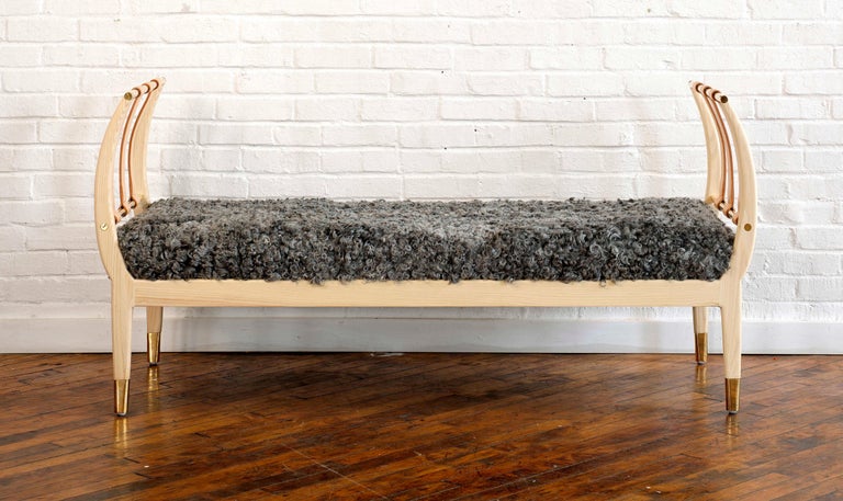 Konekt Rib Bench with Wood, Leather, Polished Brass and COM For Sale at ...