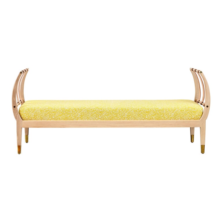 Konekt Rib Bench with Wood, Leather, Polished Brass and COM For Sale at ...
