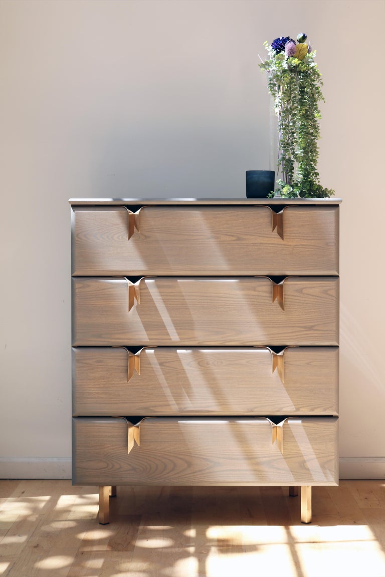 Dresser w/ 4 Drawers, Gray Ash Wood and Bronze Ribbon Hardware by Debra ...