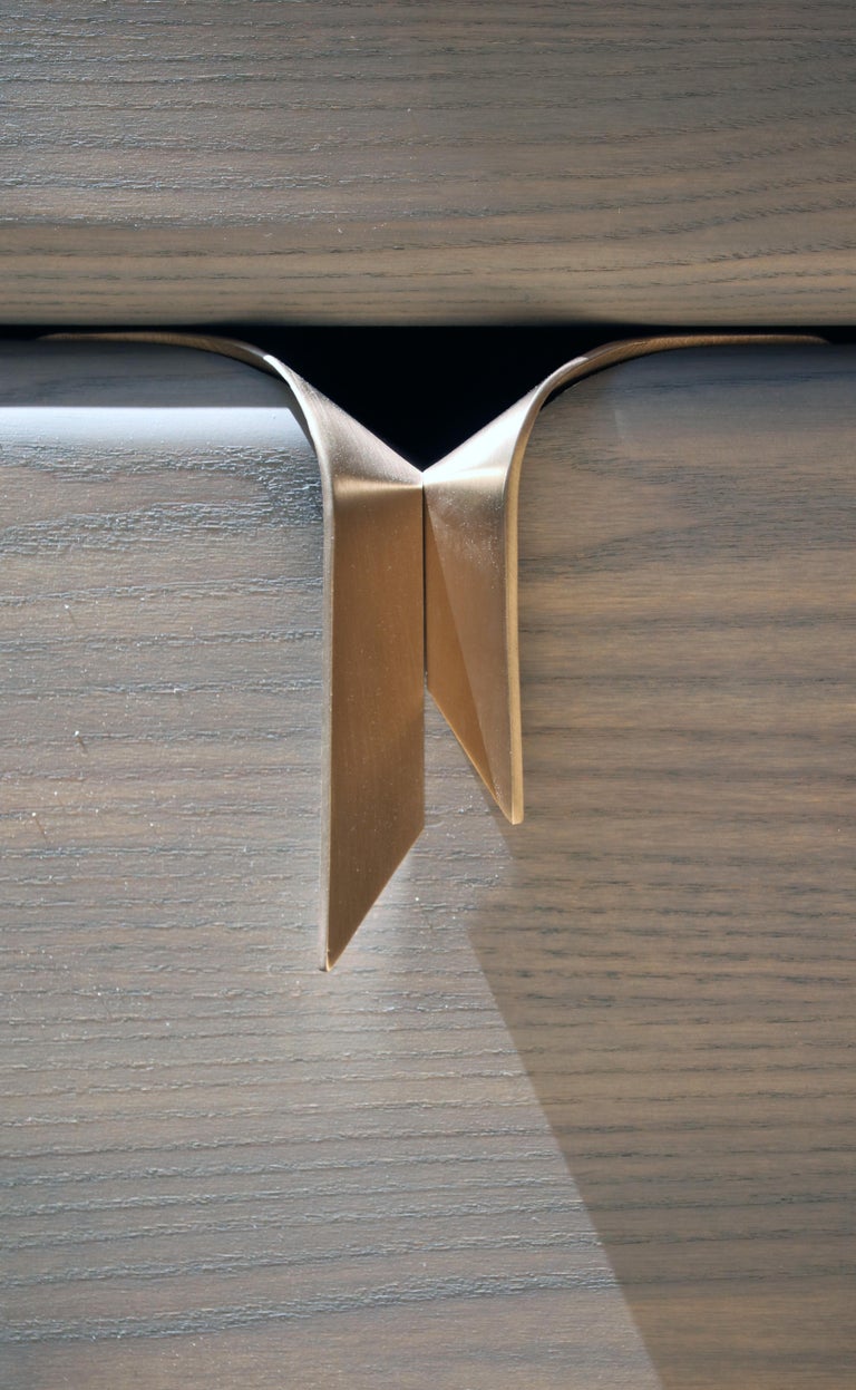 Dresser w/ 4 Drawers, Gray Ash Wood and Bronze Ribbon Hardware by Debra ...