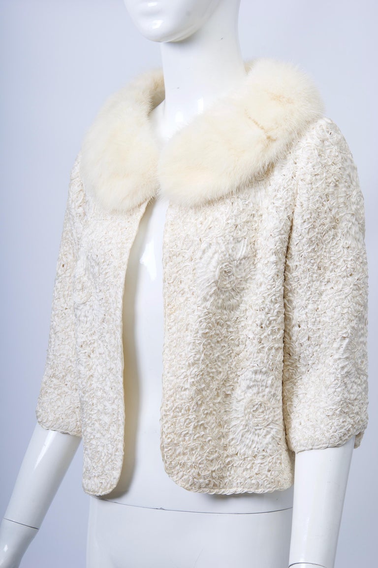 Ribbon Jacket with Mink Collar For Sale at 1stDibs