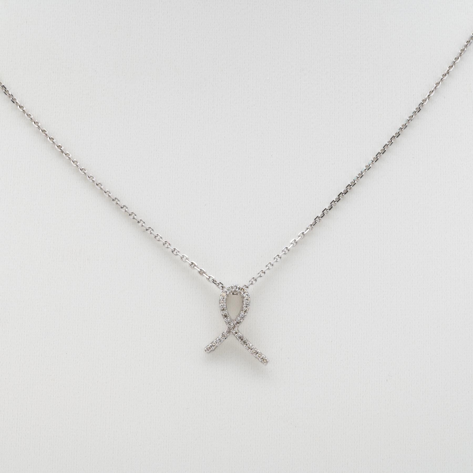 Ribbon Pendant with Earth Mined Diamonds: Solid 14K White Gold - Fine ...