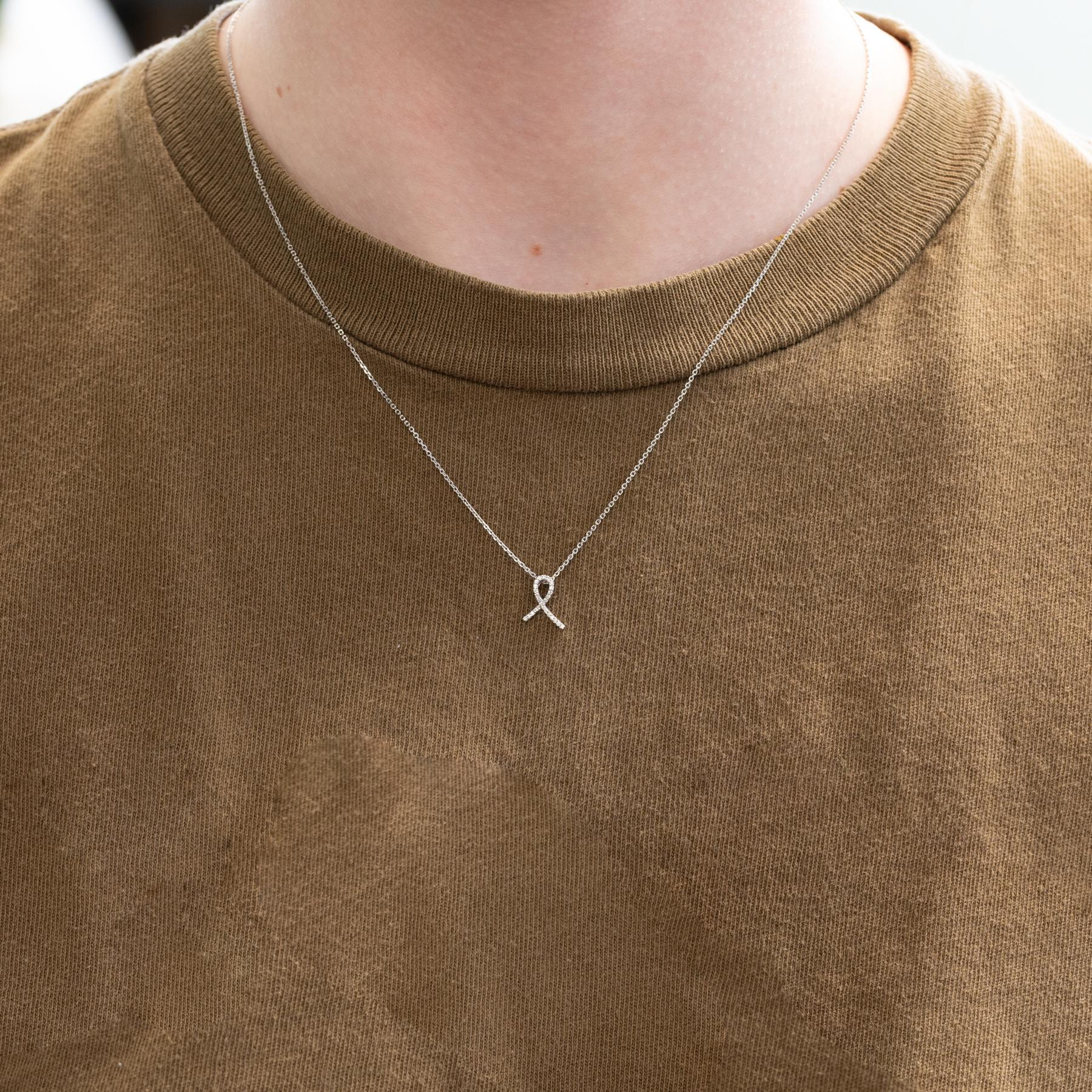 Ribbon Pendant with Earth Mined Diamonds: Solid 14K White Gold - Fine ...