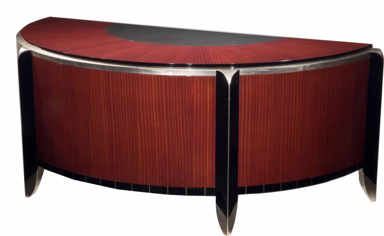 Ribbon Sapele Cello Executive Desk with Silver Leaf and Black Granite ...