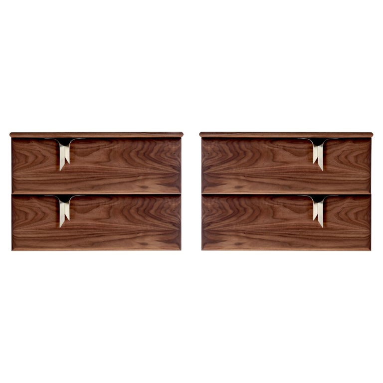 Ribbon Wall Mounted 2DR Bedside Table, Walnut, Bronze Hardware by Debra ...