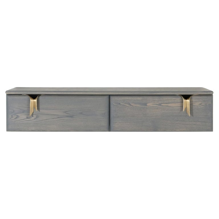 Ribbon Wall Mounted Console, Gray Ash Wood, Bronze Hardware by Debra ...