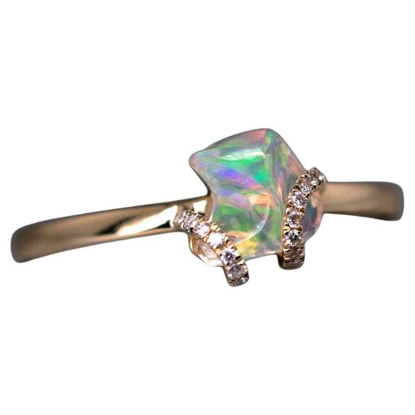Ribbon Wrap Design Mexican Fire Opal Diamond Engagement Ring 18K Yellow ...