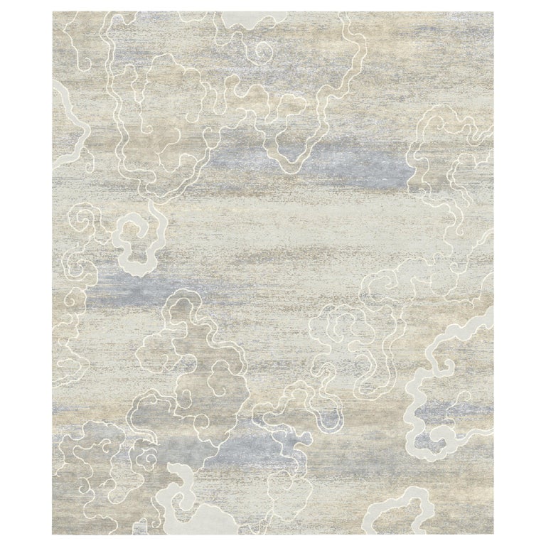 Rice Fields Silver - Multicolor Contemporary Hand Knotted Wool Silk Rug ...