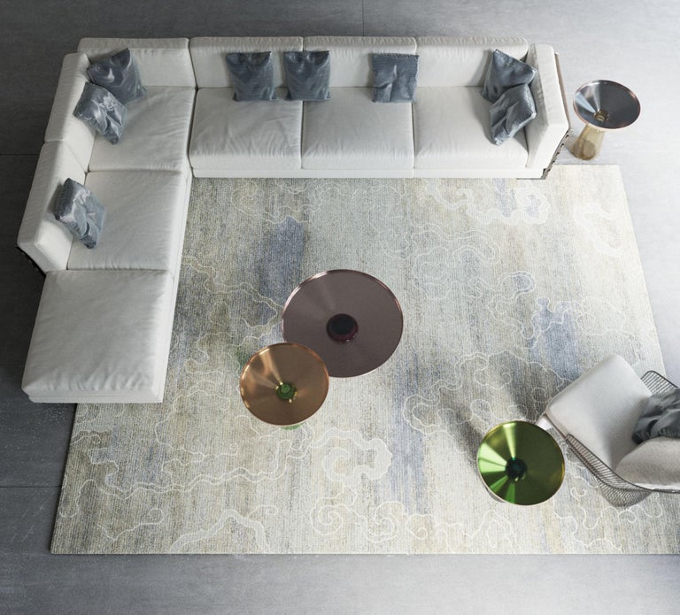 Rice Fields Silver - Multicolor Contemporary Hand Knotted Wool Silk Rug ...