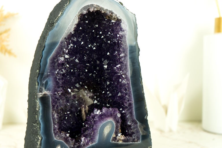 Rich and Deep Purple Amethyst Geode with White Lace Agate, Natural ...