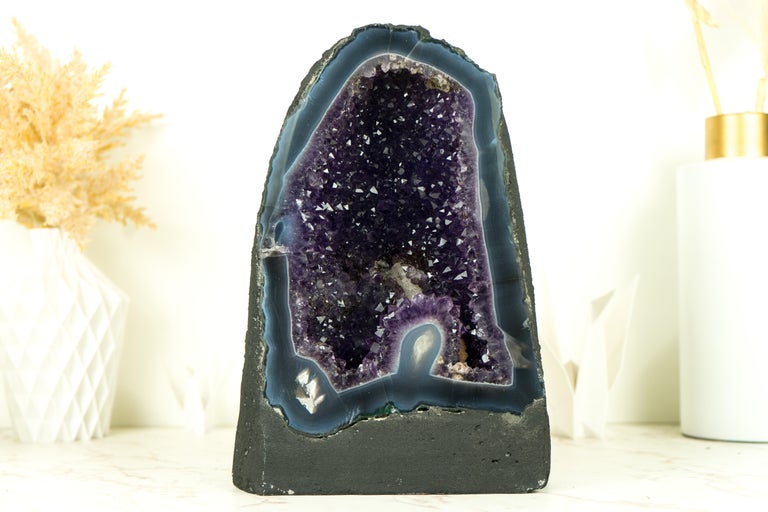 Rich and Deep Purple Amethyst Geode with White Lace Agate, Natural ...