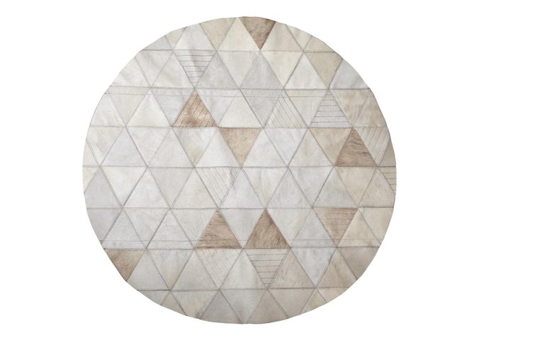 Rich Color Blocked Round Trilogia Cream Cowhide Rug by Art Hide For ...