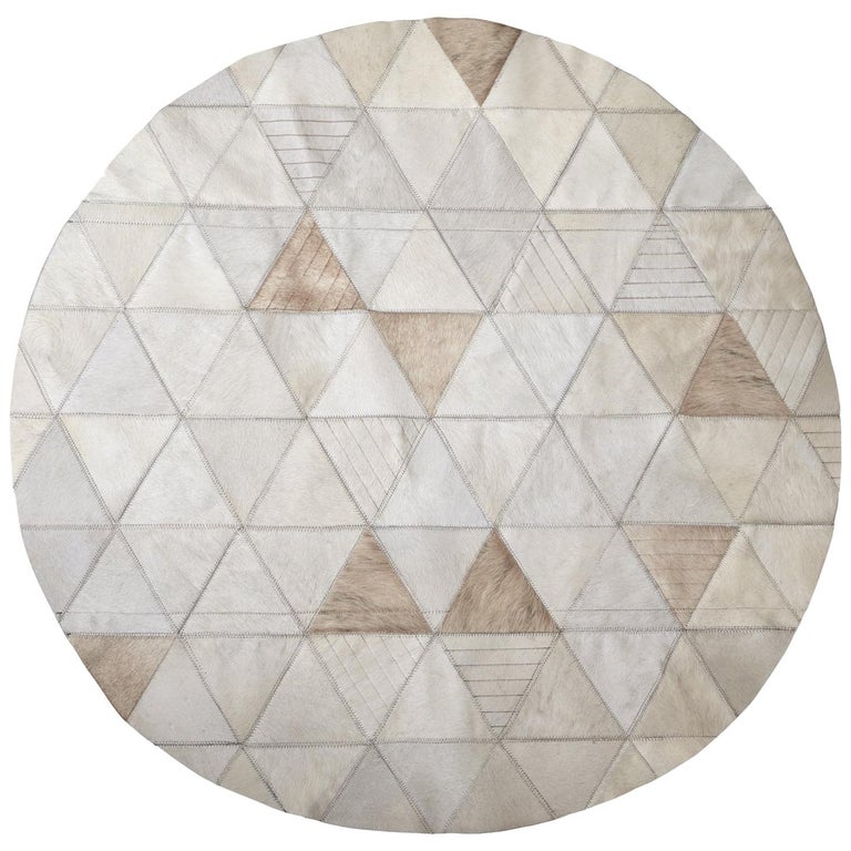 Rich Color Blocked Round Trilogia Cream Cowhide Rug by Art Hide For ...