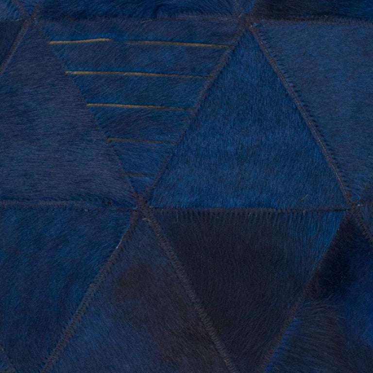 Rich Color Blocked Round Trilogia Midnight Blue Cowhide Rug Small For ...