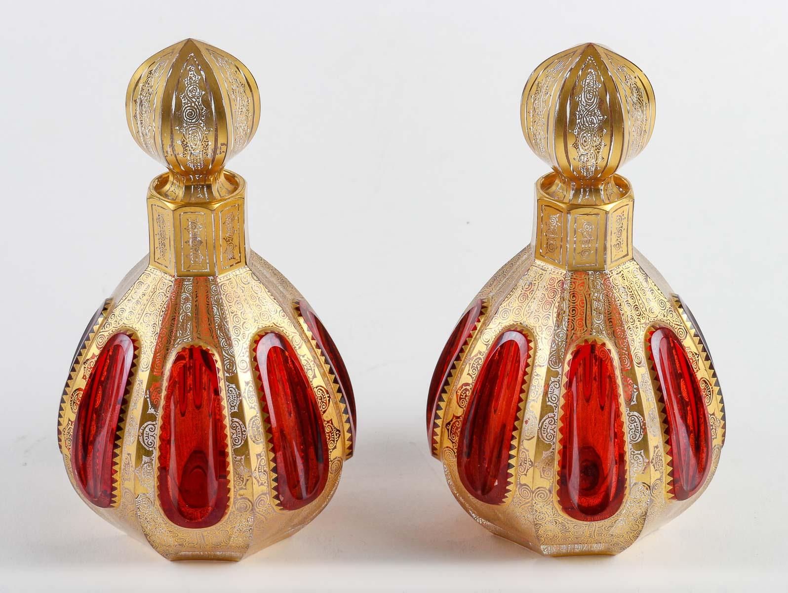 Rich Pair of Bohemian Flacons, 19th Century. For Sale at 1stDibs