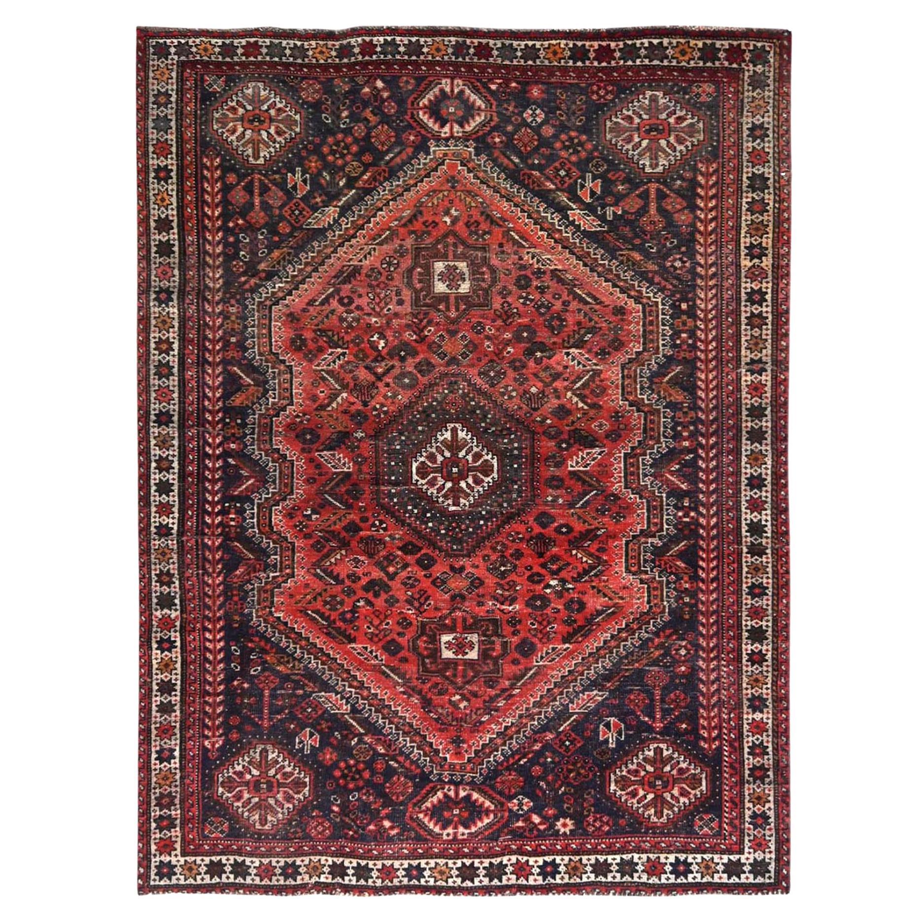 Sunset Colors Vintage Persian Shiraz Distressed Look Worn Wool Hand ...